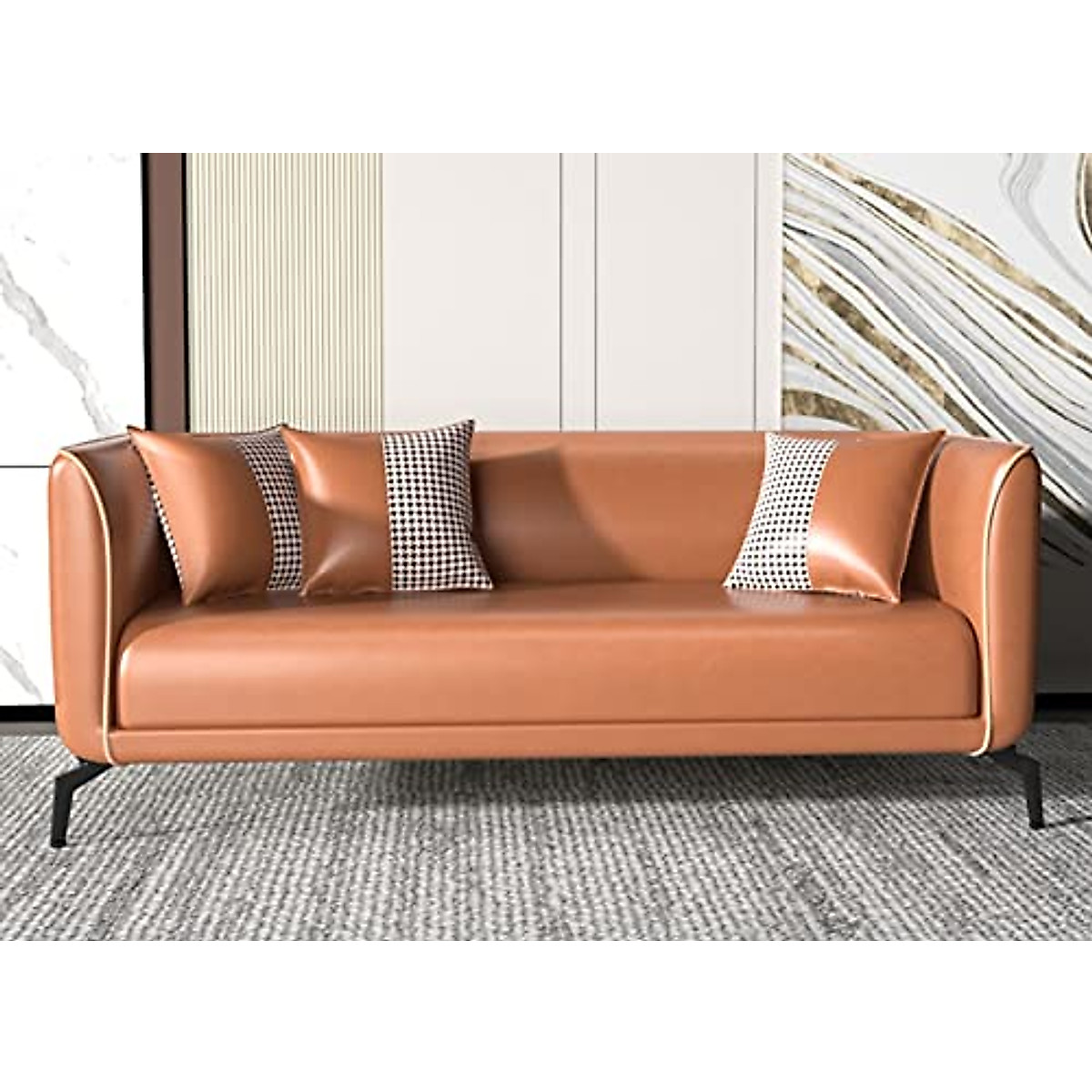 Sofa Couch Modern Living Room Sofa with Throw Pillows Composite Leather Breathable Fabric Sofa Couch Metal Support Feet High Rebound Sponge Cushions for Living Room Office