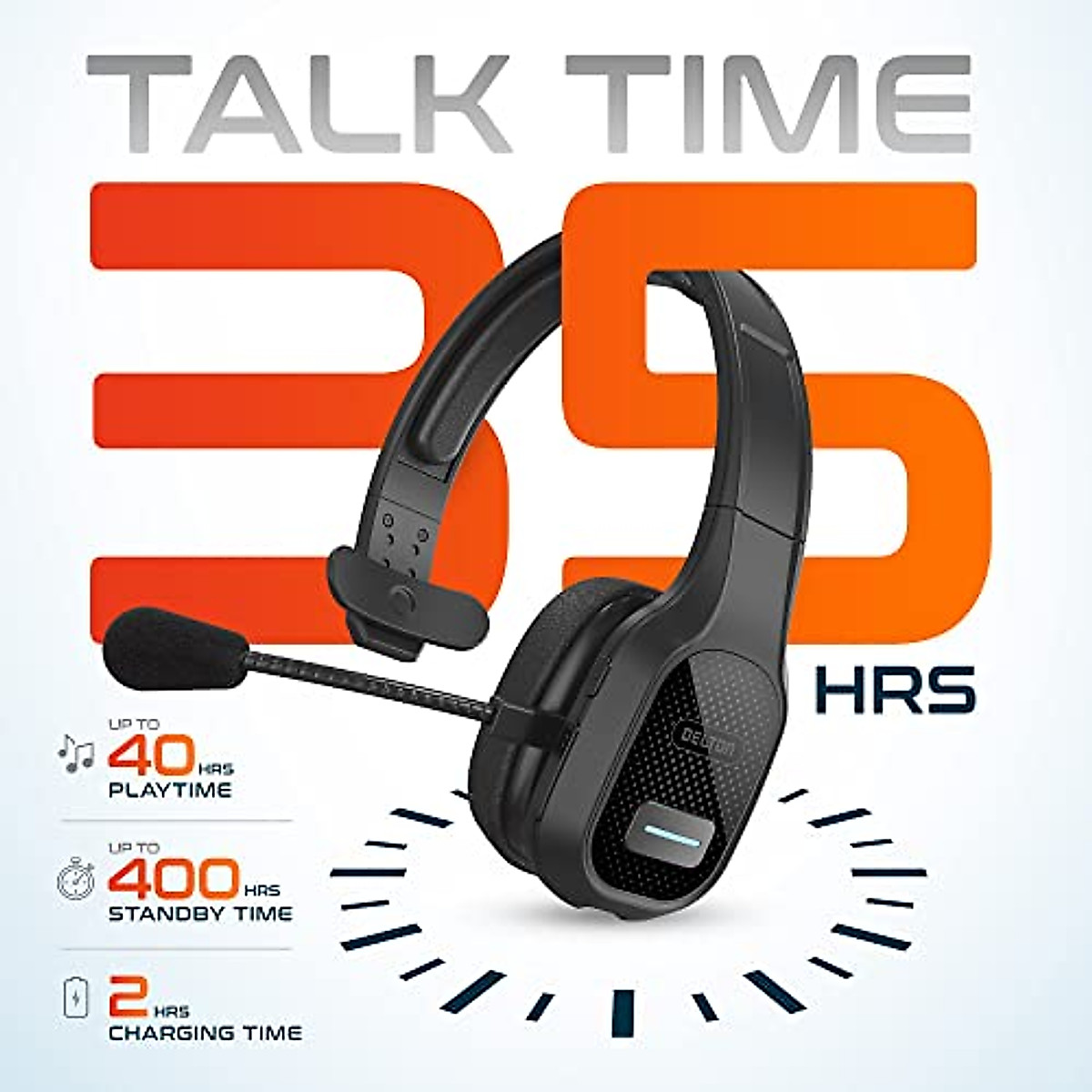 Delton Professional Wireless Computer Headset with Mic | On Ear Bluetooth 5.0 Wireless Headset, 30 Hour All Day Talk Time for Truck Drivers, Home Office, Call Centers (with Bluetooth Dongle, 2-Pack)