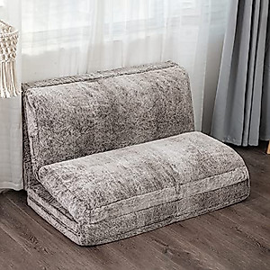 LITA Folding Mattress Sofa, Foldable Double Sofa Bed Foam Filling Convertible Sleeper Sofa Bed Modern Soft Faux Fur Wall Sofa Bed with Removable Cover for Living Room/Apartment/Dorm, Coffee