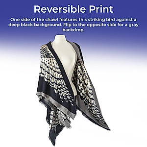 PGI Traders Owl Scarf/Shawl | Black or Gray Reversible Print | Warm and Stylish | Party, Halloween, Festival, Office | Ultra Soft Acrylic | 56” Square