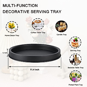 FRTIM 11.4 Inches Round Decorative Serving Tray, Green Decorative Tray Candle Tray for Coffee Dining Table Modern Farmhouse Kitchen Countertop Centerpiece Home Decoration