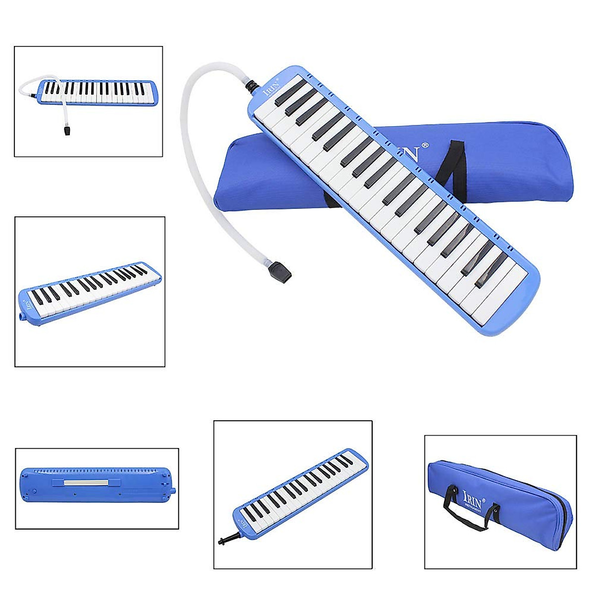 Key Mouth Piano Melodica ABS Keyboard Musical Accordions Instrument with Carrying Bag Strap Mouthpiece Portable Blowpipe & Blowpipe Student Class Harmonica with Bag Adults Gift (37 Keys, Blue)