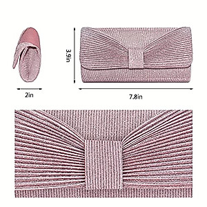 jascaela Women's Glitter Bling Evening Clutch Shiny Bow Evening Handbag Party Prom Wedding Purse Shoulder Bag - Pink