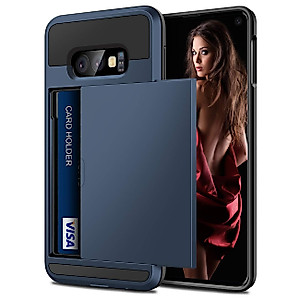 Vofolen Cover for Galaxy S10e Case Wallet Card Holder ID Slot Sliding Door Hidden Pocket Anti-Scratch Dual Layer Protective Hard Shell Rugged TPU Bumper Armor Case for Samsung Galaxy S10 E (Navy)