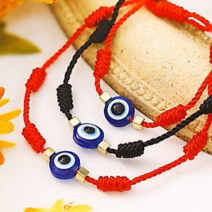 32 Pieces Evil Eye Bracelets Adjustable Evil Eye String Knot Bracelet Good Luck Amulet Bangle Braided Rope Bracelet Evil Eye Charm Strand Bracelet for Women Men(Red, Black, Blue)