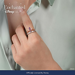 Jewelili Enchanted Disney Fine Jewelry 14K Rose Gold over Sterling Silver with 1/10 Cttw Diamond Rose-de-France Rapunzel Tiara Ring Size 6