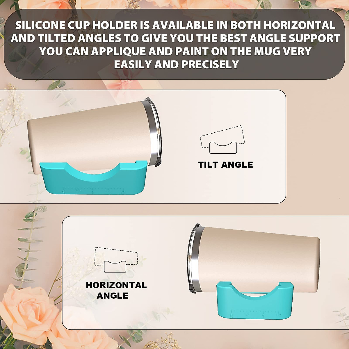 Cup Cradle for Crafting Supplies with Felt Edge Squeegee and Tape Measure Silicone Cup Cradle Built-in Slot for Applying Vinyl Decals Anti-Skidding Supports Tumbler Cradle for Epoxy