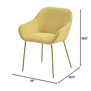 Ball & Cast Upholstered Dining Modern Accent Chair with Low Armrest Golden Metal Leg Set of 1, Medium, Yellow
