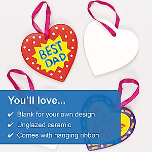 Baker Ross EV5425 Hanging Ceramic Heart Ornaments - Pack of 5, for Kids to Paint, Decorate and Display. Great for at Home Art Crafts
