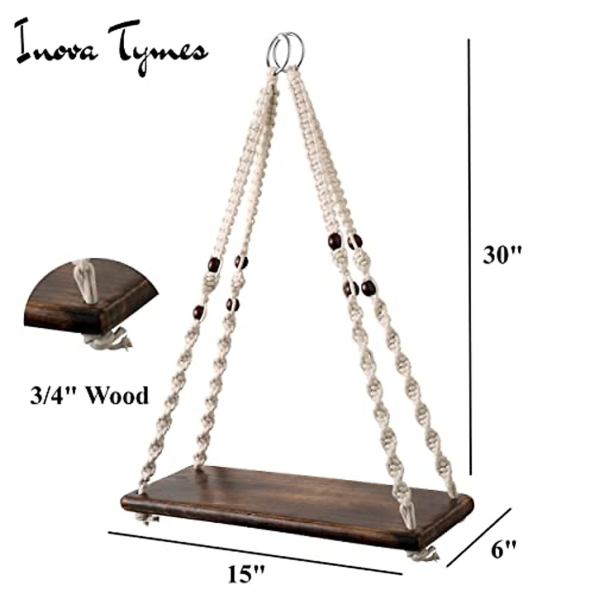 INOVA TYMES Macrame Hanging Shelves - Hanging Plant Shelf - Bohemian Bathroom Decor, Boho Decor for Bedroom & Boho Decor for Living Room - Indoor Herb Garden Hanging Wall Shelf - Set of 2