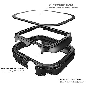 Adepoy 2 Pack Rugged Case Compatible for Apple Watch Ultra/Ultra2 49mm with Tempered Glass Screen Protector, Military All Around Hard TPU Protective Cover Case Shockproof Bumper for iWatch Men 49mm