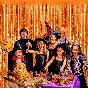 Tifeson 3PCS Thanksgiving Orange Fringe Curtain Party Backdrop for Halloween Party Decorations, Fall Thanksgiving Decorations, Birthday Party Decorations (3.2 x 8.3 ft)