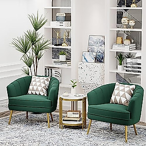 Andeworld Velvet Accent Chair, Upholstered Modern Single Sofa Side Chair,Comfy Barrel Club Living Room Armchair with Golden Metal Legs for Bedroom Living Reading Room Office, Green