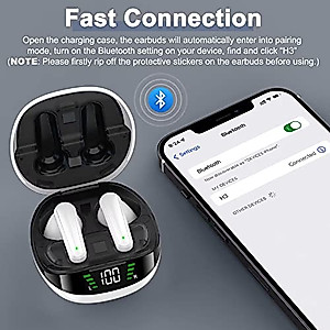 Gunatagy Wireless Earbuds, Bluetooth Headphones with Microphone for iPhone and Android, 360H Standby Time with LED Battery Display Charging Case, in Ear Earbuds for Cell Phones, Computer, PC, Sports