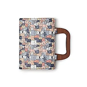 Book Sleeve Cover - Book Pouch for Paperbacks - Strong Artificial Leather - Notebook Textbook Journal Planner Protector with Wood Handles - Book Beau for Office Book Lovers (Cats) 9,05'' x 12,59''