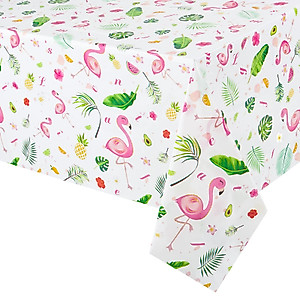 WERNNSAI Flamingo Tablecloth - 2 PCS 108''x 54'' Tropical Luau Party Disposable Plastic Table Cover Pineapple Party Supplies for Kid Girl Picnic Birthday Party Decorations