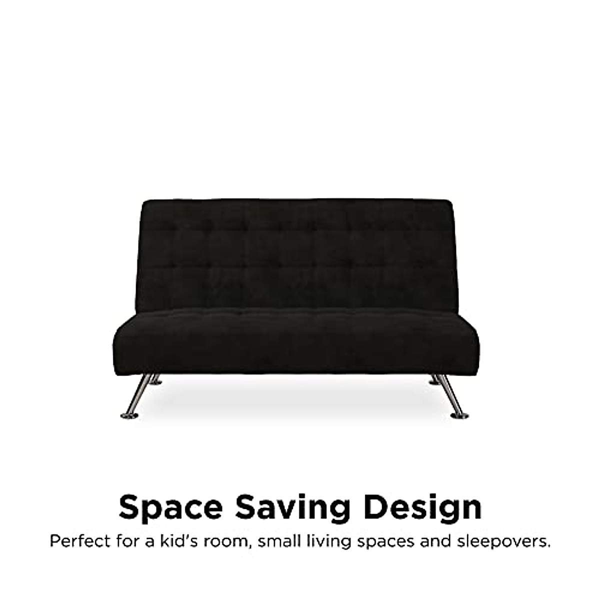 DHP Ariana Kids Sofa Futon, Black, Mid-Century Modern Design, Converts to Bed, Fun Colors, Easy to Clean