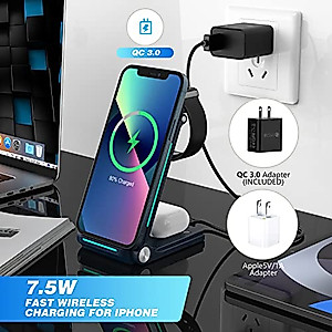 'Lightning-1' Wireless Charging Station 3 in 1 Foldable, 15W Wireless Fast Charger Stand for Multiple Devices iPhone 14/13 Pro/Pro Max/12/11/X/Xs/8 and Apple Watch SE/8/7/6/5/4/3/2/1, Air Pods 3/2/Pro