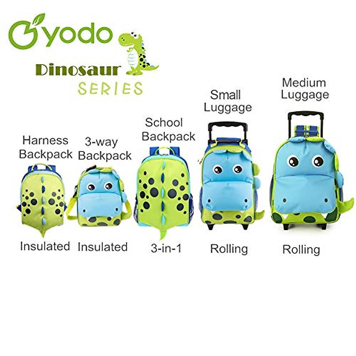 yodo Zoo 3-Way Kids Suitcase Luggage or Toddler Rolling Backpack with wheels,Small Dinosaur