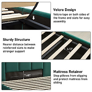 Zanmintaobo Lift Up Storage Bed Full Size, Upholstered Platform Bed with Hydraulic Storage System & Wood Slats Support, Full Bed Frame with Headboard, No Box Spring Needed, Easy Assembly, Green
