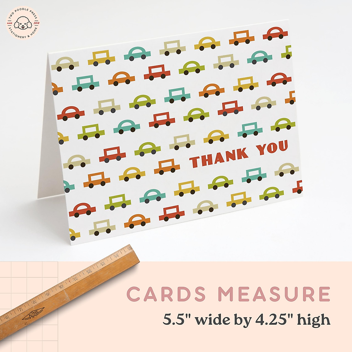 Two Poodle Press Boy Thank You Cards, Retro Car Thank You Notes with Envelopes - For Birthdays, Baby Showers, Graduation, Kids Stationery, Baptism Thank You, Teacher Appreciation - Liam