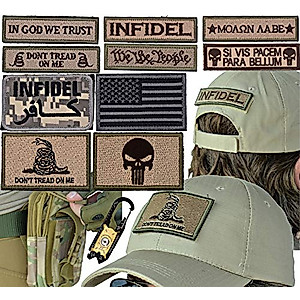 Military Tactical Hat Bundle: 20-in-1 Tool, Operator Cap with Embroidered Morale Patches (Velcro), and Pouch for Airsoft/Paintball - [CIA Desert Ops]