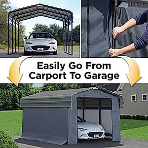 Arrow Sheds Amazon Exclusive 10' x 15' x 7' 29-Gauge Carport with Galvanized Steel Roof Panels and Enclosure Kit, Charcoal