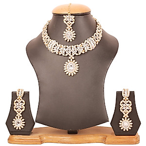 Touchstone Indian Bollywood Bollywood Silver Screen Desire Traditional Illustrious Filigree Sparkling Rhinestones Charming Look Designer Jewelry Hasli Necklace Set In Gold Tone For Women