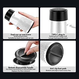 Fourmor Car Air Purifier - Updated Mini Air Purifier Air Purifiers with HEPA Filter,Atmosphere light function with LED running lights，for Car,Home,Office