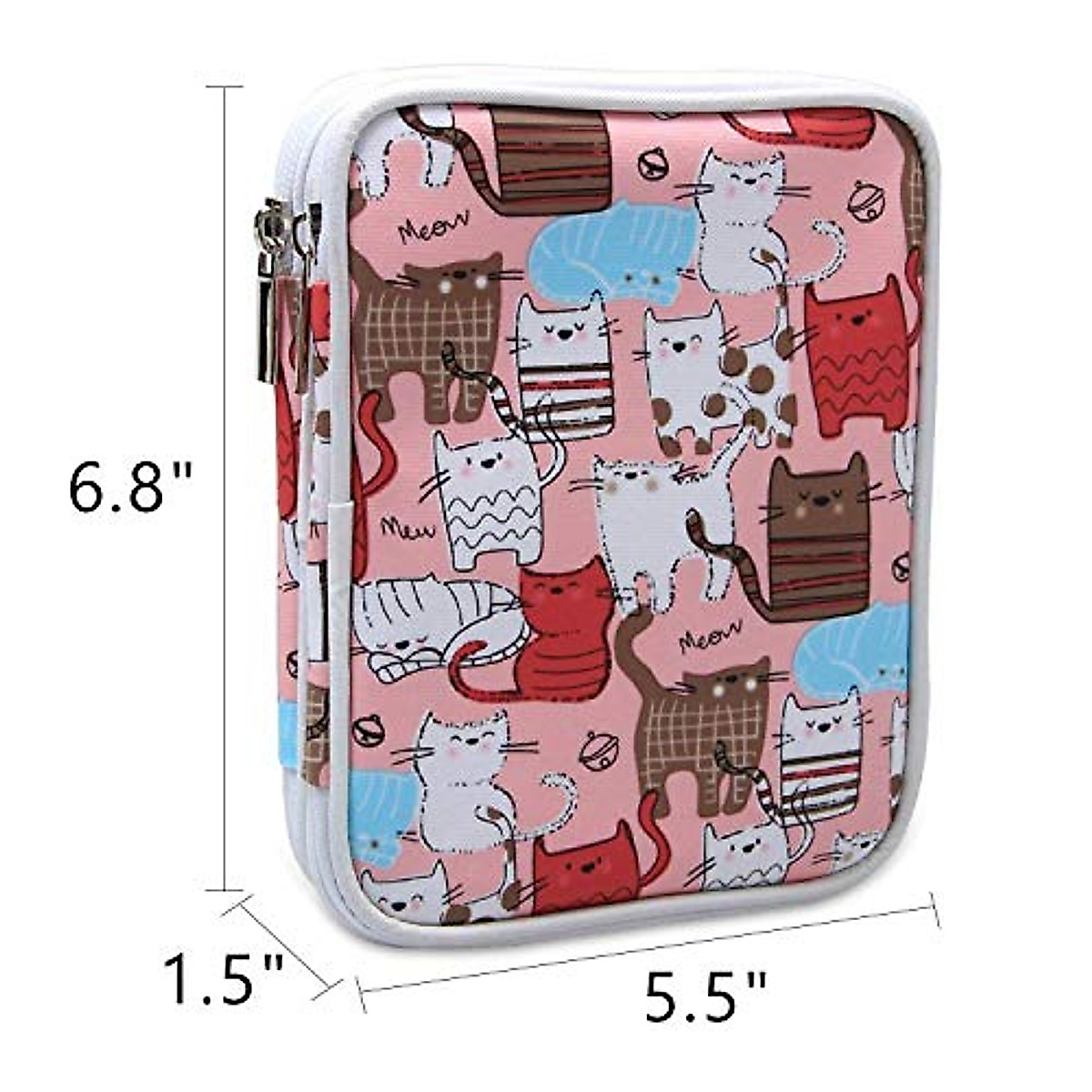 Teamoy Crochet Hook Case Empty, Crochet Hook Organizer with Multiple Pockets for Crochet Needles and Knitting Accessories, Cats Pink