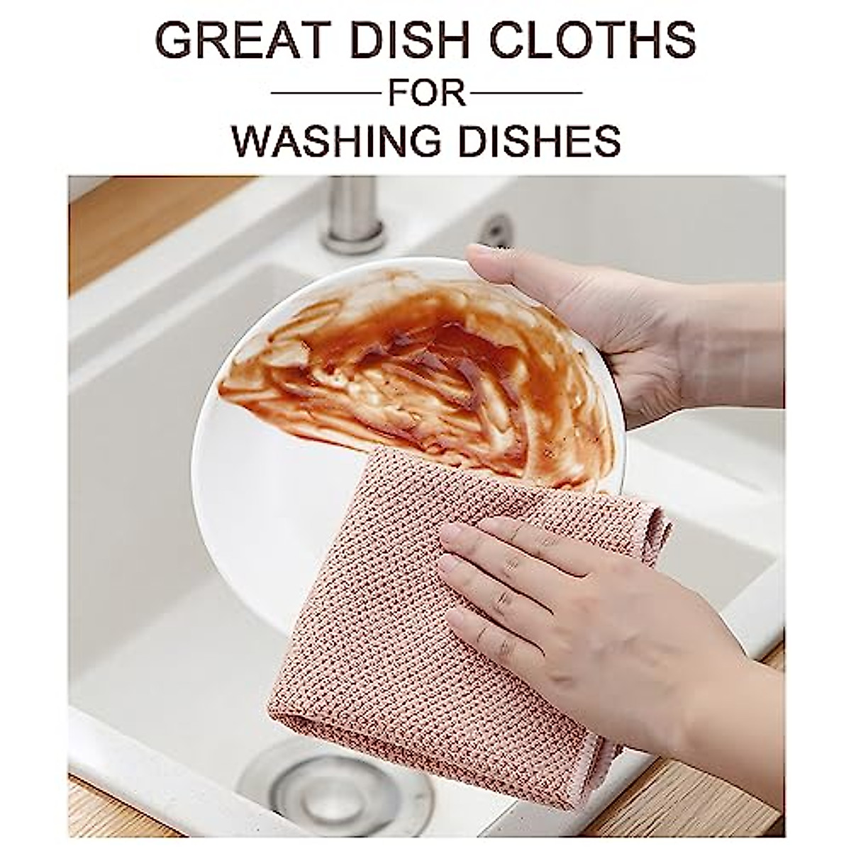 K&janet6am Dish Cloths for Washing Dishes, 6 Pack Kitchen Dish Cloths, Super Absorbent Microfiber Cleaning Cloth, Premium Waffle Dish Towels for Kitchen, 12x12 Inches