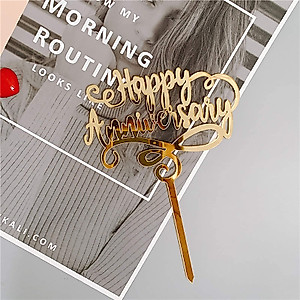 6pcs Happy Anniversary Cake Topper, Gold Sliver Wedding Anniversary Acrylic Cake Toppers, Happy Anniversary Party Decorating supplies
