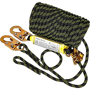 VEVOR Climbing Rope, Fall Protection Safety Rope, 25 50 100 150ft Vertical Tree Stand safety Rope Line Kit Safety Harness for Roofing Work with Alloy Steel Rope Grab, Two Snap Hooks, Shock Absorber