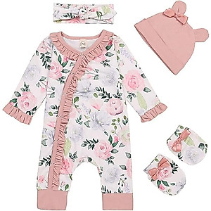 GRNSHTS Newborn Girl Floral Jumpsuit Baby Girl Long Sleeve Ruffle Romper Overall Coming Home Outfits (Pink2, Newborn)