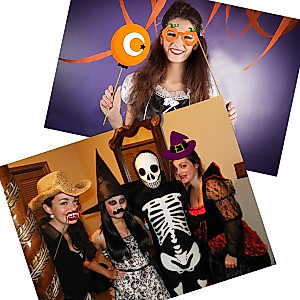 53pcs Happy Halloween Photo Booth Props Halloween Picture Props Skull Photo Booth Props Witch Hat Pumpkin Bat Tombstone Fancy Party Decor Supply Halloween Props for Photoshoot Gift Box