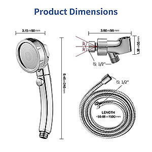 SINGSUO High Pressure Handheld Shower Head with On Off Switch, Detachable Shower Head, 3 Spray Modes Shower Massager Handheld with Hose and Adjustable Angle Bracket (Chrome)