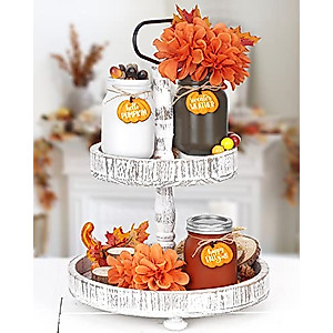 Nefelibata Fall Mason Jar Floral Arrangement Table Centerpiece with Faux Maple Leaves Pumpkins Slices Autumn Farmhouse Decor Tiered Tray Happy Fall Y'all Home Ornaments Set of 3 Orange-White-Brown