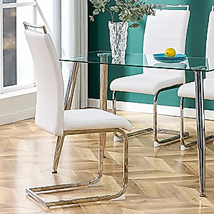 Gangnamri Modern Dining Chairs, High Back Side Chair Leather Upholstered Kitchen Chairs with Metal Legs for Dining Room Kitchen Vanity Patio Club Guest Office (White, Set of 2)