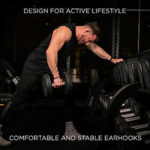 iJoy Wireless Running Headphones with Charging Case + Removable Earhook- Wireless Bluetooth Earbuds for Workouts- Bluetooth Wireless Earbuds with Charging Case- Sports Bluetooth Headphones (Black)