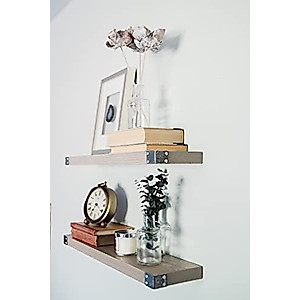 Willow & Grace Designs Modern Rustic Wooden Easily Mounted Floating Wall Shelves for Home Living Rooms and Bedrooms, Rustic Gray, 24 Inch, (Set of 2)
