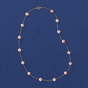 Ross-Simons 6-6.5mm Pink Cultured Pearl Station Necklace in 14kt Yellow Gold. 18 inches