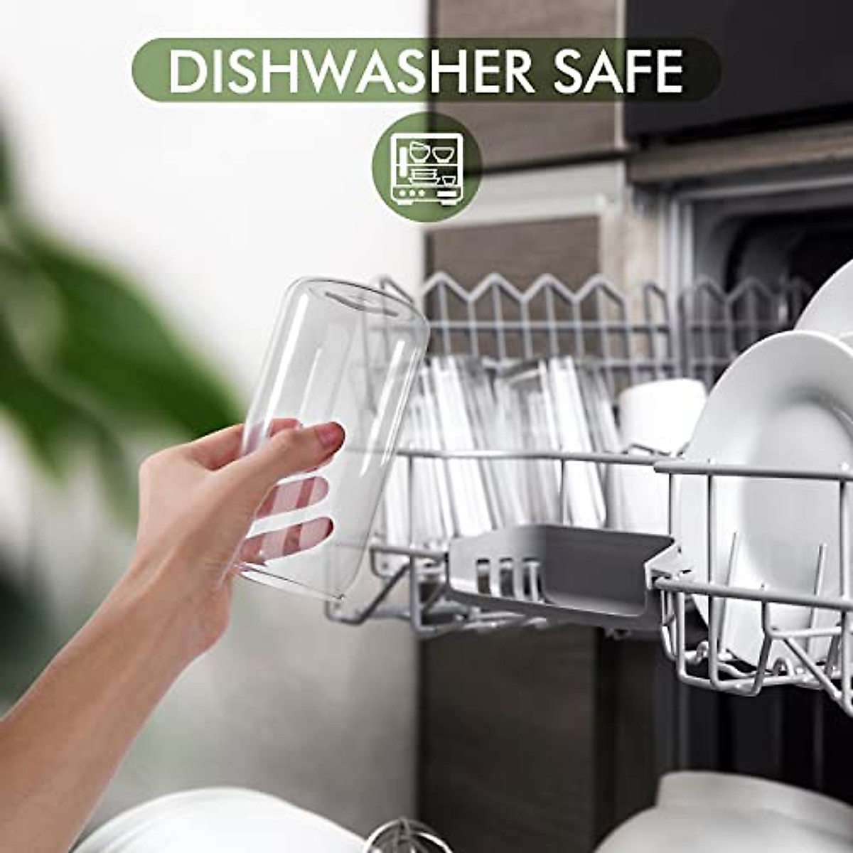 Naeety Glass Cups with Bamboo Lids and Glass Straw, Drinking Glasses Set of 4-16 Oz Beer Can Shaped Glass Cups, Iced Coffee Glasses, Tumbler Cup for Smoothie, Cocktail, Whiskey - 3 Cleaning Brushes