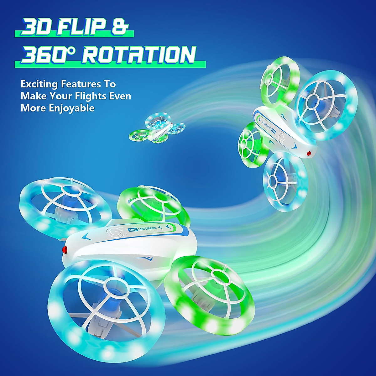 Mini Drone for Kids and Beginners, LED Quadcopter with Altitude Hold, 3D Flip, Headless Mode, 2 Batteries, Easy to Fly RC Drones, Kids Drone Toys for Boys Girls Adults Christmas Birthday Idea Gifts