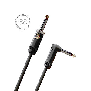 D'Addario Guitar Cable - American Stage - Made in the USA - Geo Tip for Secure Connection - 1/4 Inch Male to 1/4 Inch Male - 15 Feet - Straight End/Right Angle - 1 Pack
