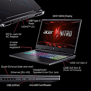acer Nitro 17 Gaming Laptop | AMD Ryzen 7 7840HS Octa-Core CPU | NVIDIA GeForce RTX 4060 Laptop GPU | 17.3" QHD 165Hz IPS Display | 1TB Gen 4 SSD | Wi-Fi 6E | RGB Backlit KB | AN17-41-R7G3, Black