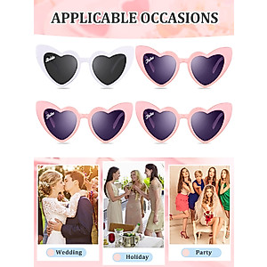 Dunzy 7 Pairs Bachelorette Sunglasses Retro Heart Bride Sunglasses Vintage Wedding Sunglasses for Bridesmaid Bridal Party (White, Pink, Grey)