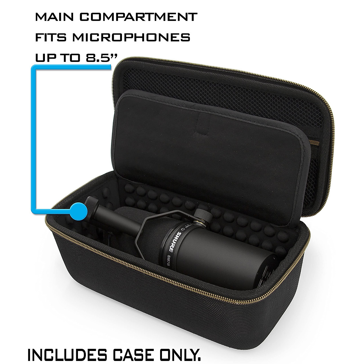 CASEMATIX Studio Case Compatible with Rode PodMic, Shure SM7B Microphone and Other Large Podcast Mics with XLR Recording Accessories - Includes Podcasting Mic Bag Only