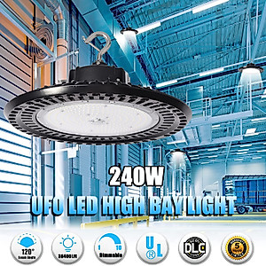 480V 240W UFO LED High Bay Light, 38400LM 5000K 1-10V Dimmable LED Shop Light, 5ft Cord 1000W HID/HPS Equivalent LED Warehouse Workshop Light, IP65 Waterproof DLC ETL Certified (240)