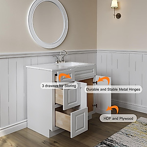 LOVMOR 36'' Bathroom Vanity Sink Base Cabinet with 2-Doors, Storage Cabinet with 3-Drawers on The Left, Suitable for Bathrooms, Kitchens, Laundry Rooms and Other Places.