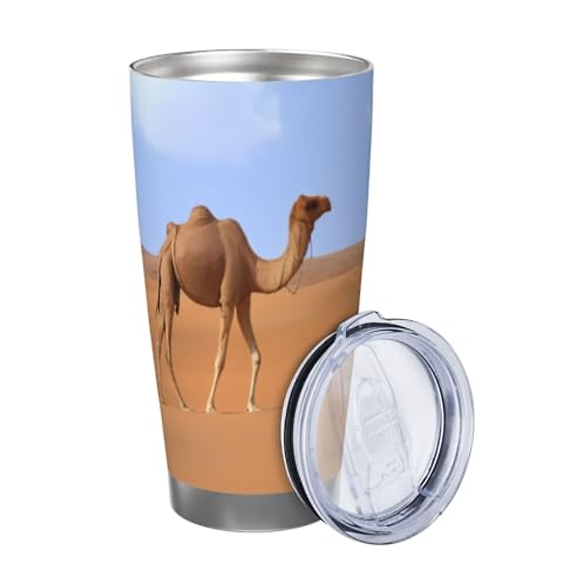 NHJKLWQSZ Desert Sand Camel 20oz Stainless Steel Tumbler With Lid And Straw, Double Wall Vacuum Insulated Coffee Mug Travel Cups Leak-Proof Lid For Hot And Cold Drinks, Metal Straws And Brush